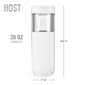 HOST Freeze Double Walled Insulated Water Bottle Freezer Tumbler with Active Cooling Gel Stainless Steel Lid and Silicone Grip, Set of 1 20 Oz Plastic Bottle, White