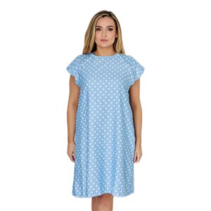 magnus care hospital gown for women labor and delivery 100% cotton gown with easy snap back closure and shoulder snaps patient gowns blue