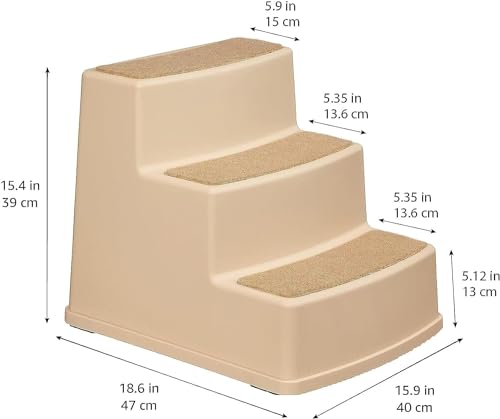 Amazon Basics 3 Step Non Slip Pet Stairs for Dogs and Cats, Tan