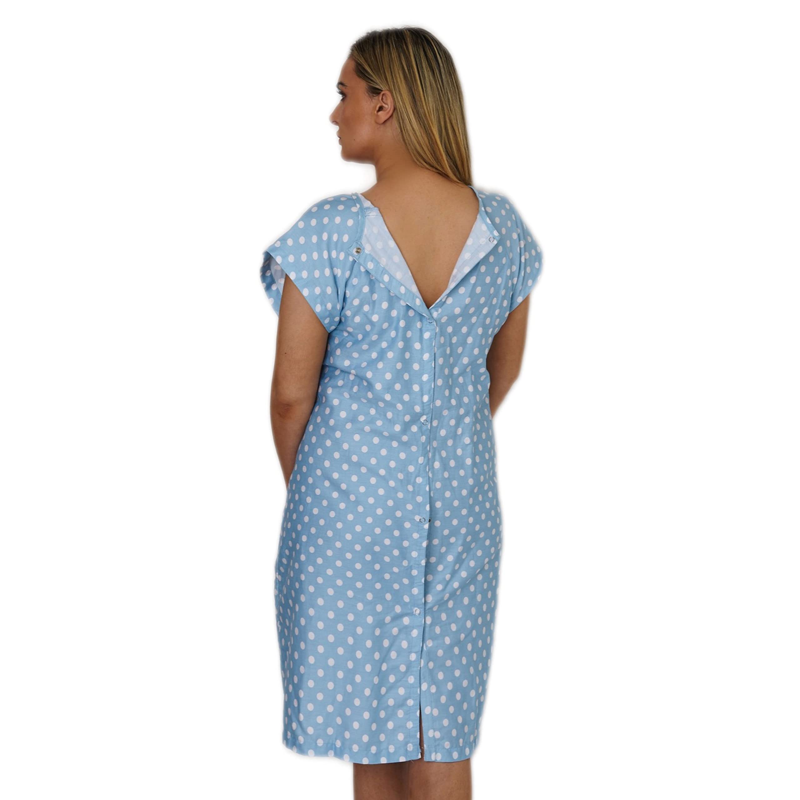 Magnus Care Hospital Gown for Women Labor and Delivery 100% Cotton Gown with Easy Snap Back Closure and Shoulder Snaps Patient Gowns Blue