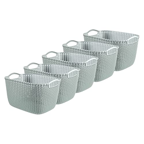 Curver Knit x5 Large Rectangular Storage Basket 19L - Misty Blue, Grey (254285)