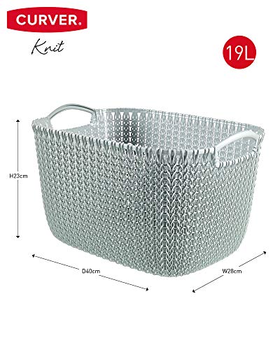 Curver Knit x5 Large Rectangular Storage Basket 19L - Misty Blue, Grey (254285)