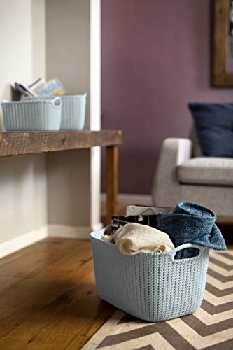 Curver Knit x5 Large Rectangular Storage Basket 19L - Misty Blue, Grey (254285)