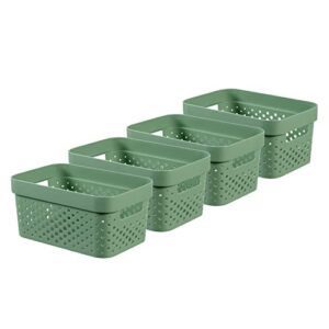 curver infinity dots x4 small rectangular storage basket 4.5l - green