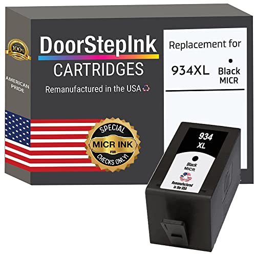 DoorStepInk Remanufactured in The USA Ink Cartridge for HP 934XL C2P23 Black MICR Works with HP OfficeJet 6810; OfficeJet Pro 6230, 6830 Series, Magnetic Ink for Printing Checks.