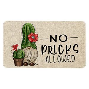 roszwtit spring summer door mat 30 x 17 inch no picks allowed cactus gnome doormat indoor outdoor entrance funny floor mat non slip summer decor rubber welcome mats