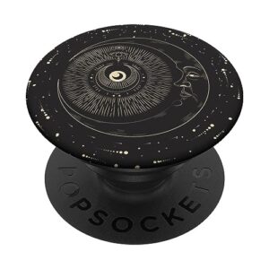 mystic astrology moon sun stars planets pattern black popsockets standard popgrip