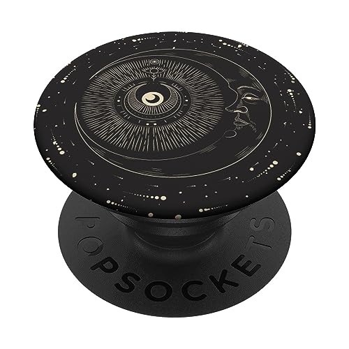 Mystic Astrology Moon Sun Stars Planets Pattern Black PopSockets Standard PopGrip