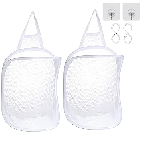 Pop Up Laundry Hamper,2 Pack Small Hanging Laundry Hamper Bag,Breathable Mesh Hanging Laundry Basket for Kids,for Laundry Room, Closet, Bathroom, Travel,College (White)