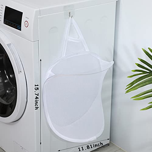 Pop Up Laundry Hamper,2 Pack Small Hanging Laundry Hamper Bag,Breathable Mesh Hanging Laundry Basket for Kids,for Laundry Room, Closet, Bathroom, Travel,College (White)