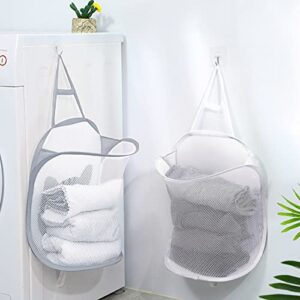 Pop Up Laundry Hamper,2 Pack Small Hanging Laundry Hamper Bag,Breathable Mesh Hanging Laundry Basket for Kids,for Laundry Room, Closet, Bathroom, Travel,College (White)