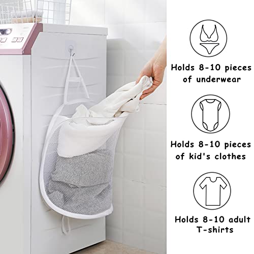 Pop Up Laundry Hamper,2 Pack Small Hanging Laundry Hamper Bag,Breathable Mesh Hanging Laundry Basket for Kids,for Laundry Room, Closet, Bathroom, Travel,College (White)