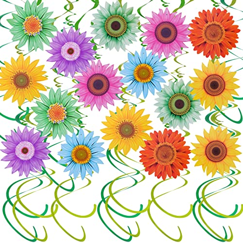 jiebor 30Pcs Spring Flower Hanging Swirl Sunflower Summer Themed Birthday Party Decorations for Shower Wedding Office Classroom Bedroom Home Ceiling Wall Party Supplies