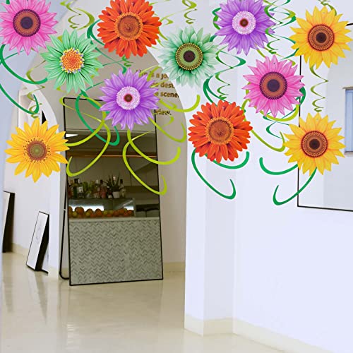 jiebor 30Pcs Spring Flower Hanging Swirl Sunflower Summer Themed Birthday Party Decorations for Shower Wedding Office Classroom Bedroom Home Ceiling Wall Party Supplies