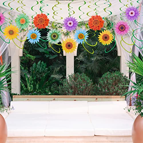 jiebor 30Pcs Spring Flower Hanging Swirl Sunflower Summer Themed Birthday Party Decorations for Shower Wedding Office Classroom Bedroom Home Ceiling Wall Party Supplies