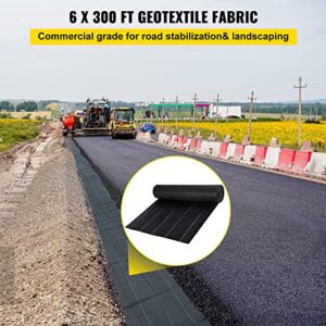 VEVOR Driveway Fabric, Heavy Duty 6x300ft 3oz Woven Landscape Fabric, Garden Weed Barrier Fabric, Weed Control Fabric, Geotextile Fabric for Landscaping, Ground Cover, Weed Block Gardening Mat, Black