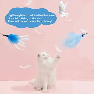 iKOIHO Cat Wand Toy for Indoor Cats 6PCS Fairy Feather Cat Toys with Retractable Fishing Pole Replaceable Feather Attachments Dragonfly Tassel Worm with Bells Cat String Kitten Toy Gift (Blue)