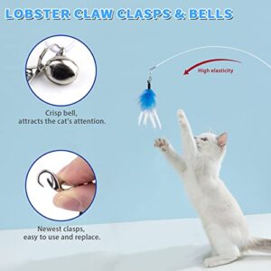 iKOIHO Cat Wand Toy for Indoor Cats 6PCS Fairy Feather Cat Toys with Retractable Fishing Pole Replaceable Feather Attachments Dragonfly Tassel Worm with Bells Cat String Kitten Toy Gift (Blue)