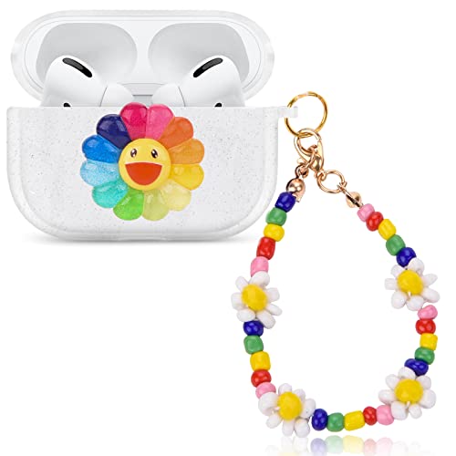 Cute Airpod Pro Case Smile Sun Flower Bracelet Design Soft Silicone Clear Glitter Protective Cover for Airpods Pro Case