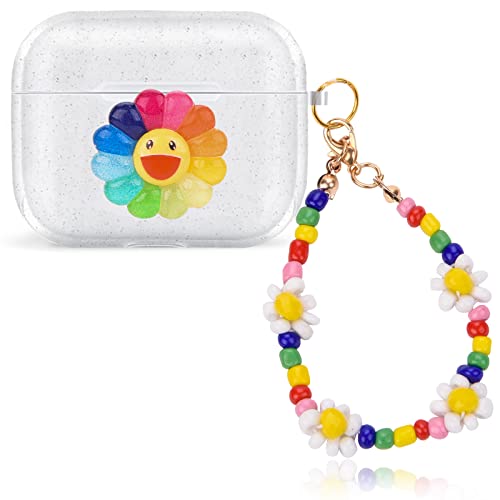 Cute Airpod Pro Case Smile Sun Flower Bracelet Design Soft Silicone Clear Glitter Protective Cover for Airpods Pro Case