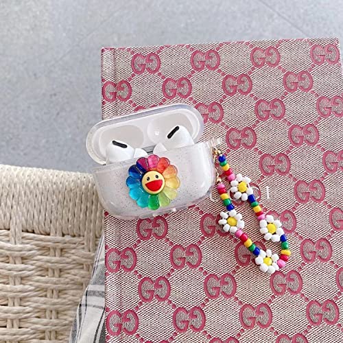 Cute Airpod Pro Case Smile Sun Flower Bracelet Design Soft Silicone Clear Glitter Protective Cover for Airpods Pro Case