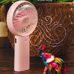 NEW! Mini Handheld Fan, USB Power Bank 5,200mAh, Small Personal Portable fan, Powerful 4 Speeds, Rechargeable Desk Fan, Eyelash Fan for Makeup, Angle adjustable, Kids Girls Women Men Indoor Outdoor Traveling. (Pink)