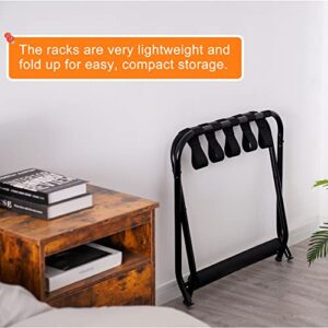 Heybly Luggage Rack,Pack of 2,Steel Folding Suitcase Stand with Storage Shelf for Guest Room Bedroom Hotel,Black,HLR002B2