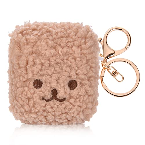 Cute AirPod Case Cartoon Fur Fluffy Bear Design with Keychain Lovely Plush Cover Compatible with AirPods 2&1 Case for Women and Kids