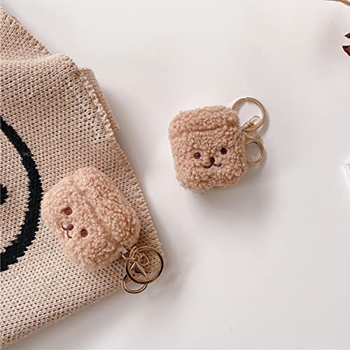 Cute AirPod Case Cartoon Fur Fluffy Bear Design with Keychain Lovely Plush Cover Compatible with AirPods 2&1 Case for Women and Kids