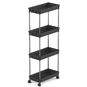 lifewit slim storage cart, laundry room organization, wide 7.9'', 4 tier shelf organizer rack unit with wheels for bathroom kitchen small dorm narrow space, black