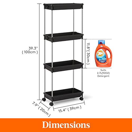 Lifewit Slim Storage Cart, Laundry Room Organization, Wide 7.9'', 4 Tier Shelf Organizer Rack Unit with Wheels for Bathroom Kitchen Small Dorm Narrow Space, Black