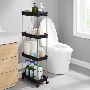 Lifewit Slim Storage Cart, Laundry Room Organization, Wide 7.9'', 4 Tier Shelf Organizer Rack Unit with Wheels for Bathroom Kitchen Small Dorm Narrow Space, Black