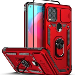 Dretal for Moto G Stylus 5G Case, Motorola G Stylus 5G Case + HD Screen Protector with Kickstand & Slide Lens Protector Cover, Heavy Duty Armor Shockproof Rugged Military Grade Case (JS-Red)