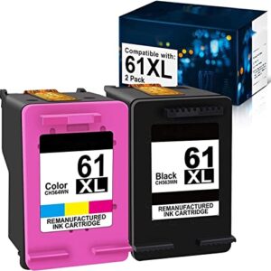 61XL Ink for HP 61 Ink Cartridge Combo Pack Replacement for HP Envy 4500 5530 Deskjet 1000 1010 1510 2540 3050 OfficeJet 2620 4630 Series Printer(1 Black,1 Tri-Color, 2 Pack)