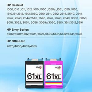 61XL Ink for HP 61 Ink Cartridge Combo Pack Replacement for HP Envy 4500 5530 Deskjet 1000 1010 1510 2540 3050 OfficeJet 2620 4630 Series Printer(1 Black,1 Tri-Color, 2 Pack)