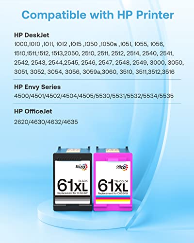 61XL Ink for HP 61 Ink Cartridge Combo Pack Replacement for HP Envy 4500 5530 Deskjet 1000 1010 1510 2540 3050 OfficeJet 2620 4630 Series Printer(1 Black,1 Tri-Color, 2 Pack)