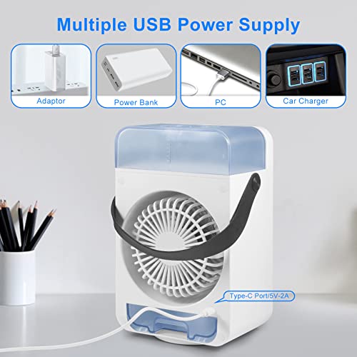 NOLTSE 10W Portable Air Cooler, 70Degree Oscillating Evaporative Cooler with 4 Speeds Rainbow LED Light,2 Spray Humidify &2-6H Timer,600ml 35dB Quiet Conditioner for Room,Office New-White 5*4*10 IN