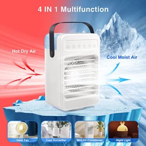 NOLTSE 10W Portable Air Cooler, 70Degree Oscillating Evaporative Cooler with 4 Speeds Rainbow LED Light,2 Spray Humidify &2-6H Timer,600ml 35dB Quiet Conditioner for Room,Office New-White 5*4*10 IN