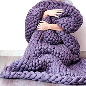 dkle chunky knit blanket, chenille blanket soft cozy warm, knitted blanket for bed & sofa, gift (purple 60x80cm)