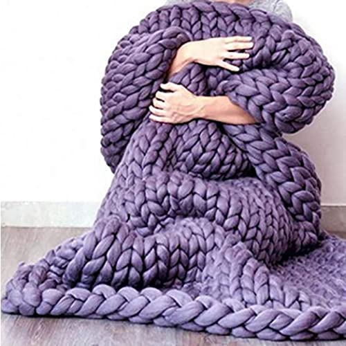 DKLE Chunky Knit Blanket, Chenille Blanket Soft Cozy Warm, Knitted Blanket for Bed & Sofa, Gift (Purple 60x80cm)