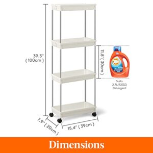 Lifewit Slim Storage Cart, Laundry Room Organization, Wide 7.9'', 4 Tier Shelf Organizer Rack Unit with Wheels for Bathroom Kitchen Small Dorm Narrow Space, White