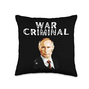 war criminal putin things co. inc. war criminal anti vladimir putin throw pillow, 16x16, multicolor