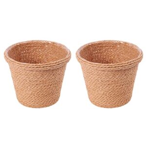 wysrj 2pcs rattan waste basket bin, handwoven rattan storage baskets with liner, woven basket trash can bathroom garbage container bin for bedroom laundry room or kitchen