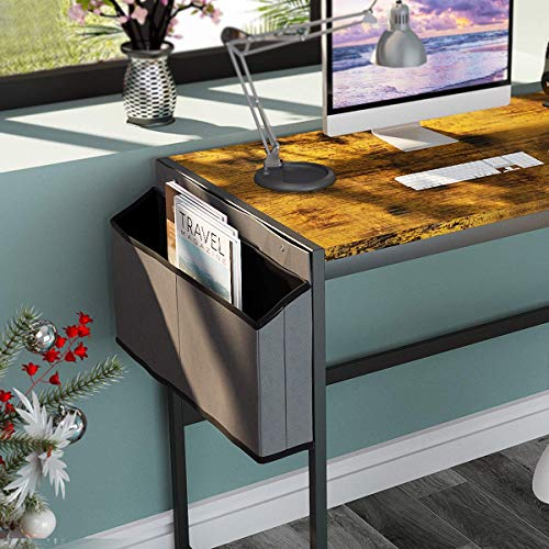 AWQM Computer Desk 39 Inch, Home Office Work Desk Laptop Desk with Side Bag, Study Writing Table Desktop Table with Iron Hook, Workstation for Small Spaces, Antique Brown