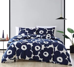 marimekko - queen comforter set, cotton bedding with matching shams, lightweight home decor for all seasons (unikko indigo, queen)