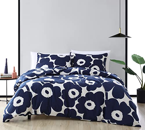 Marimekko - Queen Comforter Set, Cotton Bedding with Matching Shams, Lightweight Home Decor for All Seasons (Unikko Indigo, Queen)