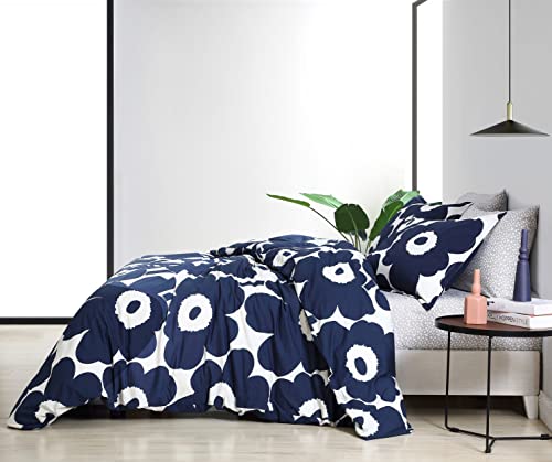 Marimekko - Queen Comforter Set, Cotton Bedding with Matching Shams, Lightweight Home Decor for All Seasons (Unikko Indigo, Queen)