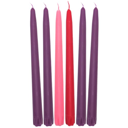 Unscented Pink, Purple, and Red Tiny Taper Lenten Candle Pack, Candlesticks for Holidays, Lent, Church Celebrations, Home Decor, and More, Set of 6, 10 Inches