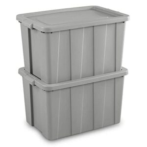 Sterilite Tuff1 30 Gallon Plastic Stackable Temperature and Impact Resilient Basement/Garage/Attic Storage Tote Container Bin with Lid, Gray (8 Pack)