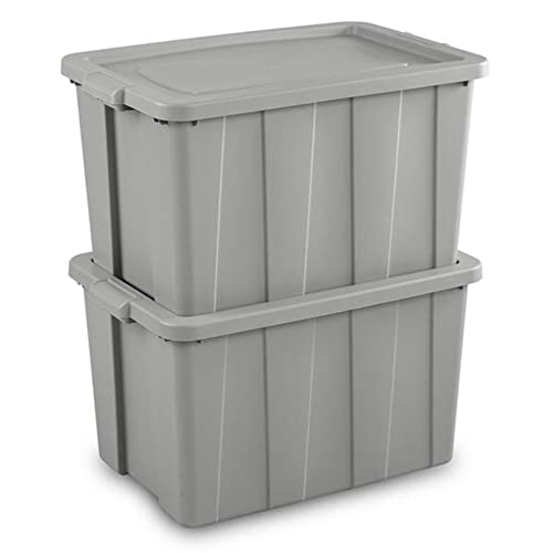 Sterilite Tuff1 30 Gallon Plastic Stackable Temperature and Impact Resilient Basement/Garage/Attic Storage Tote Container Bin with Lid, Gray (8 Pack)